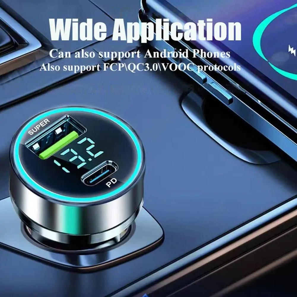 66W Super Fast Car Charger With Digital Display Portable Metal Charger ...
