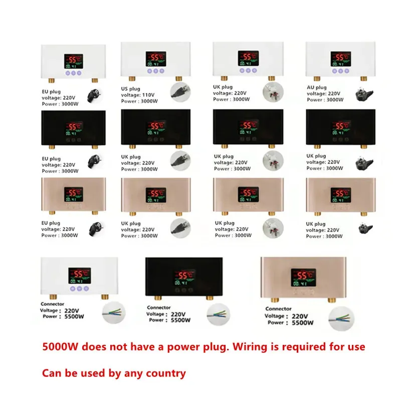 Instant LCD Remote Control 3000W Wall-Mounted Electric Water Heater ...