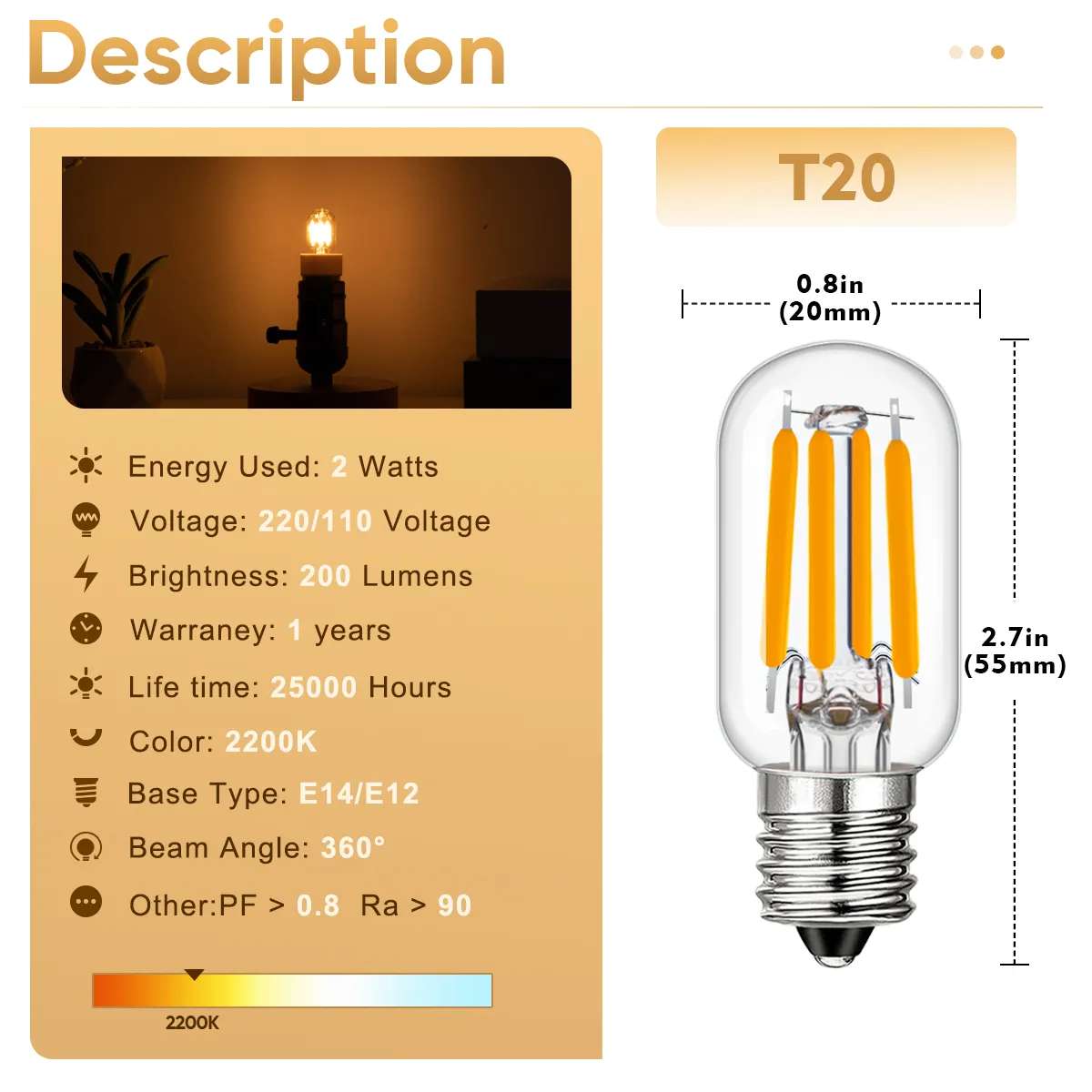 DHgate.com:Dimmable Vintage Straight Filament LED Bulb, E14/E12, 2W ...