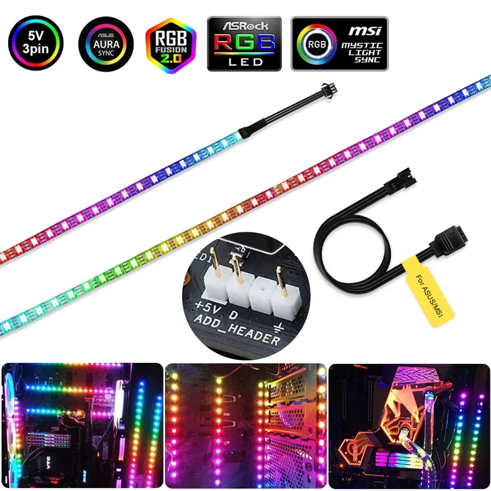 ARGB PC Case LED Strip Lights 5V WS2812b Addressable Pixel LED Strips ...