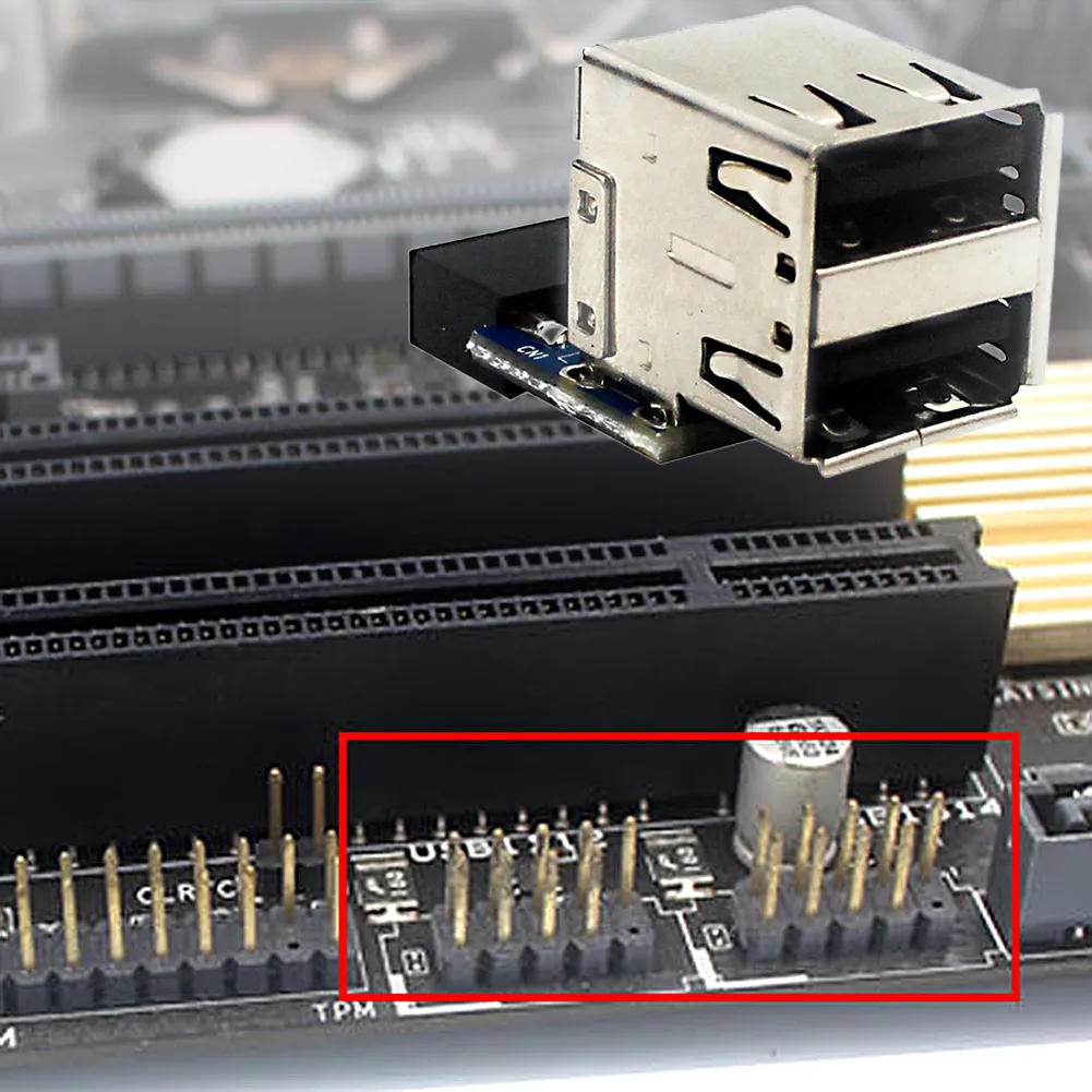 9Pin/10Pin Motherboard Header to 2 Ports USB 2.0 Type-A Female Adapter ...