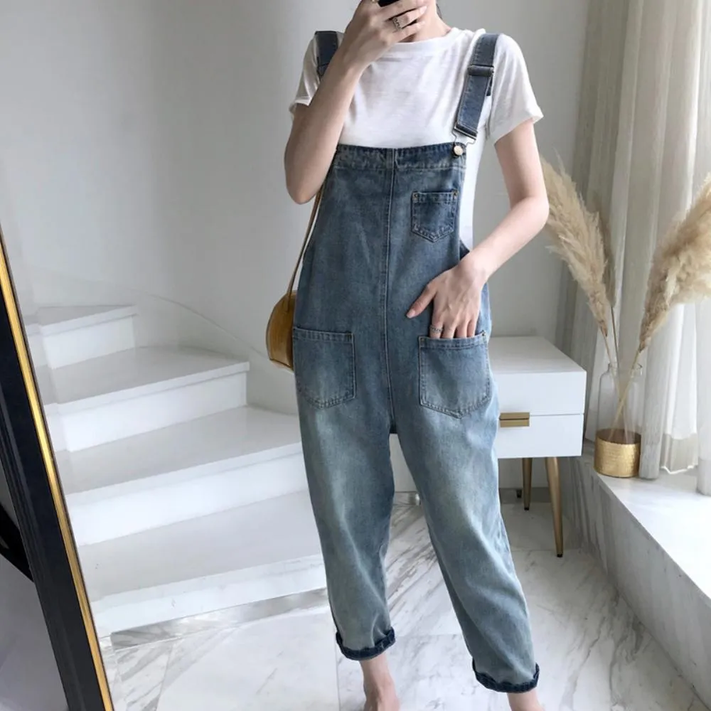 Loose Pants Trousers Women Casual Denim Linen Suspender Overall with ...