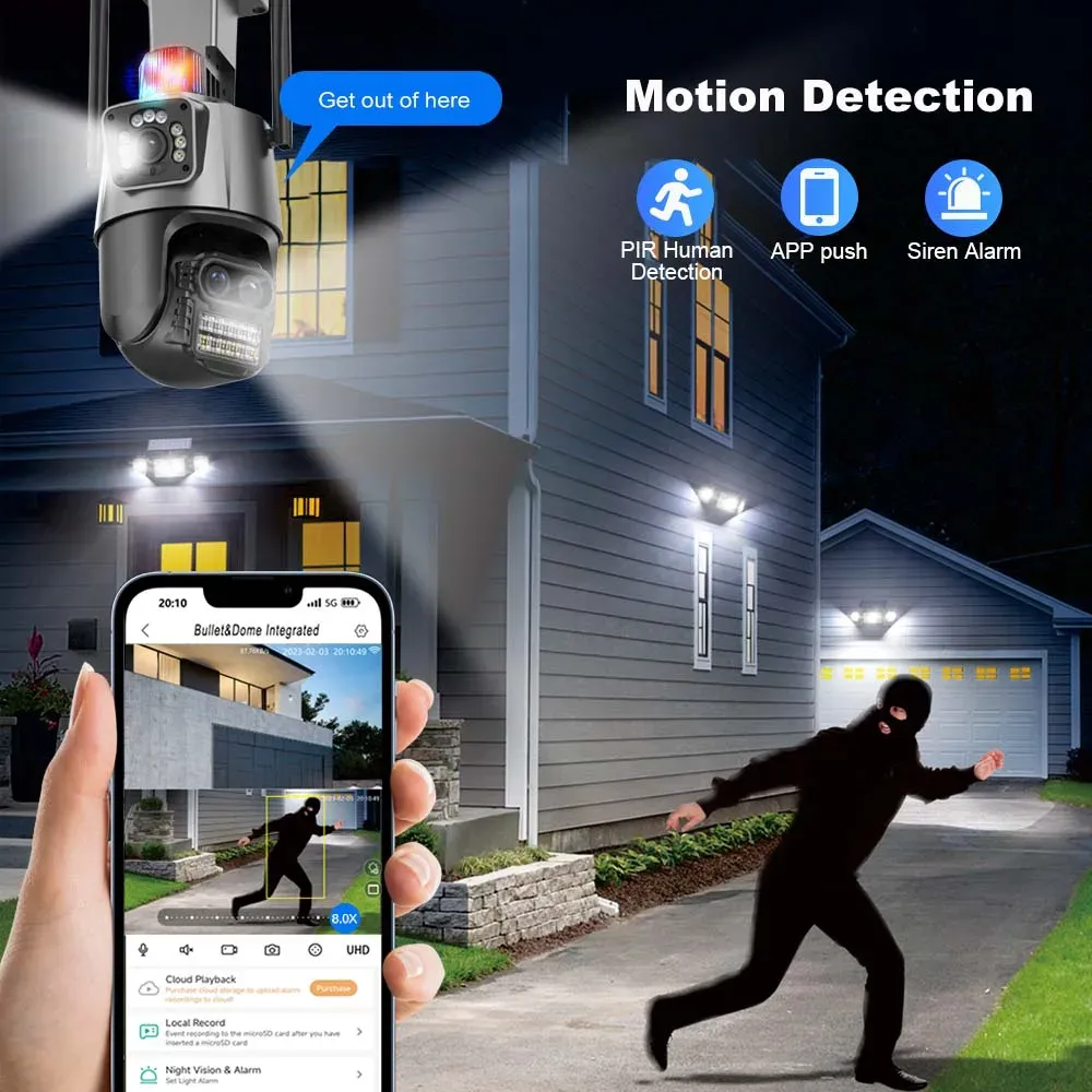 9MP PTZ Outdoor Wifi Surveillance Camera with 8X Zoom Triple Lens and ...