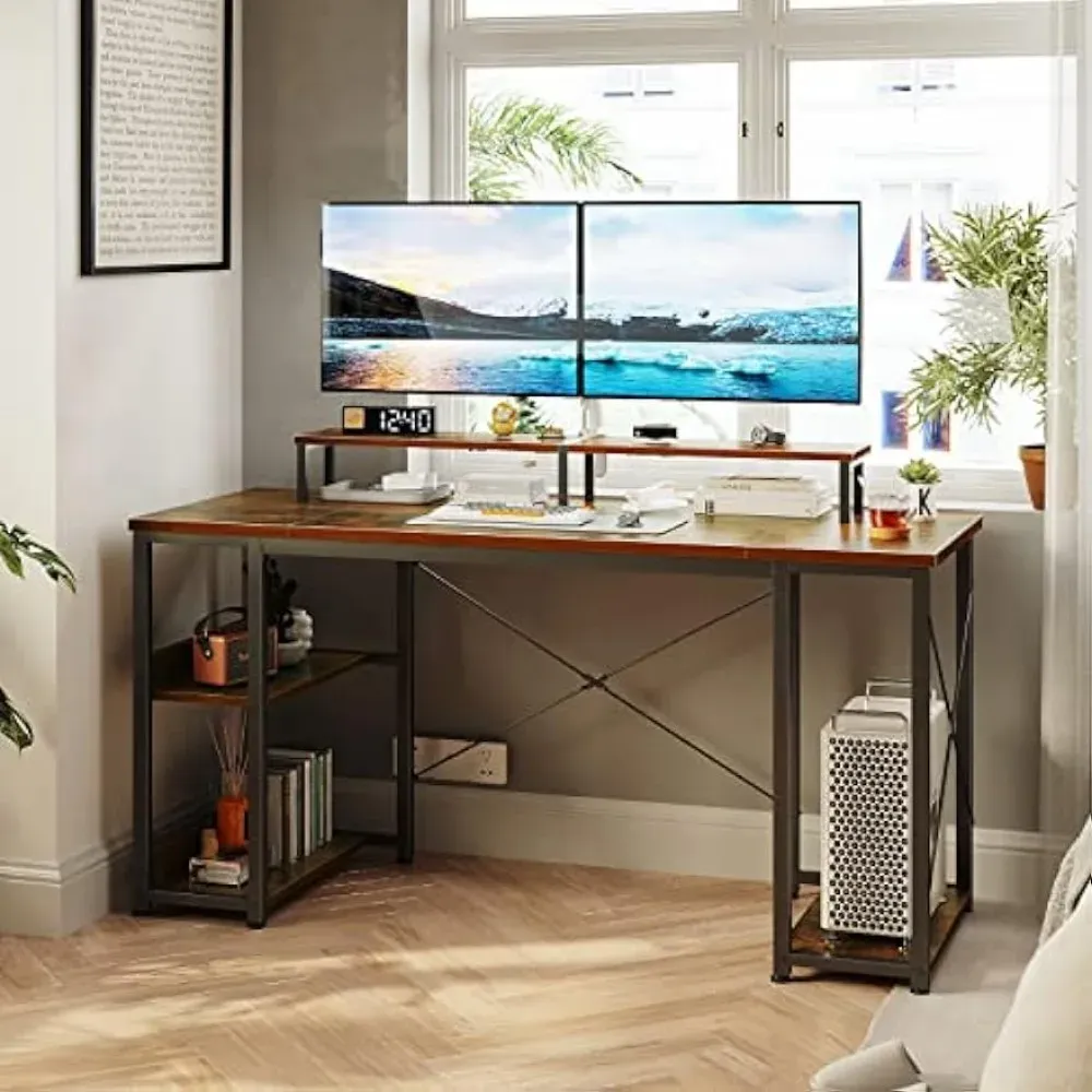 55" Computer computer desk with Monitor Shelf, Storage Shelves, Writing ...