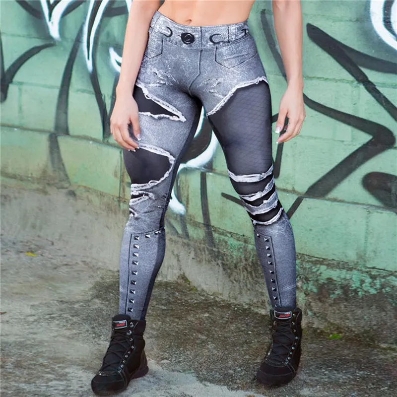 Denim Yoga Pants for Women | High Waisted Tummy Control Sports Leggings ...