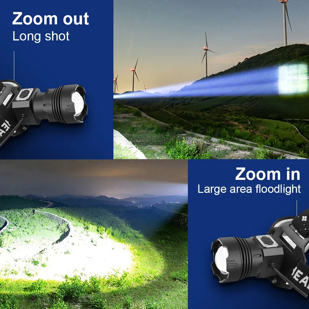 XHP199 Ultra Powerful USB Rechargeable LED brightest headlamp with Zoom ...