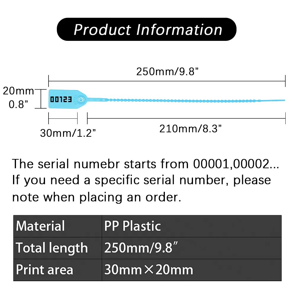 Numbered Plastic Security Tamper Proof Seals Serial Number Zip Tie Hang ...
