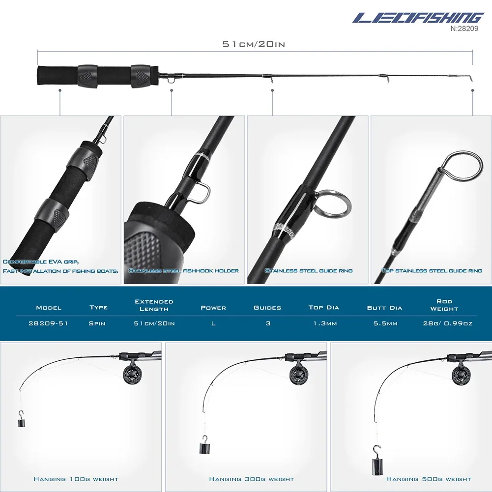 LEO 51cm Fiberglass Ice Fishing Rod and Reel Combo: Portable Ultra ...