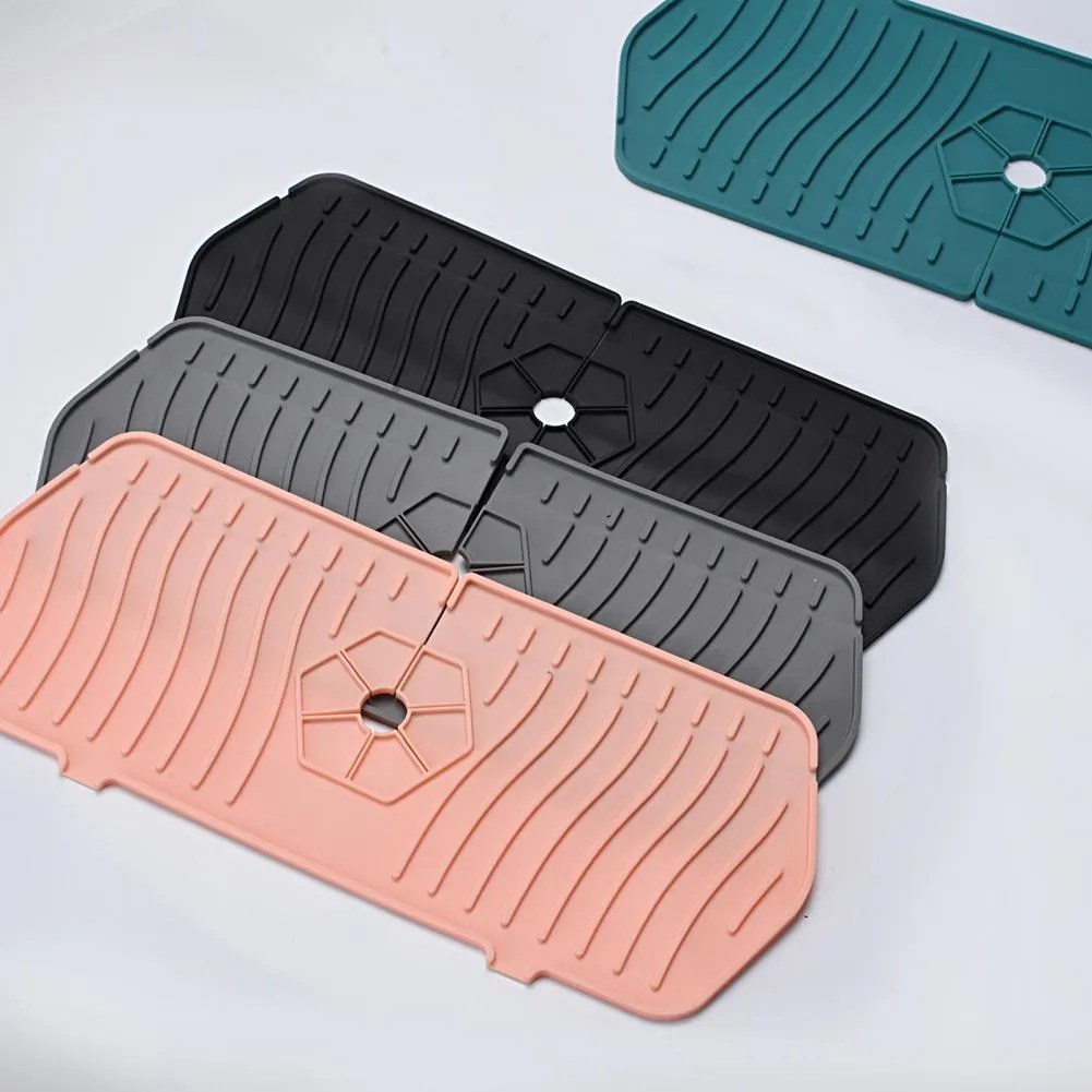 Faucet Splash Guard Mat Silicone Sink Mat with Drain Hole Waterproof ...