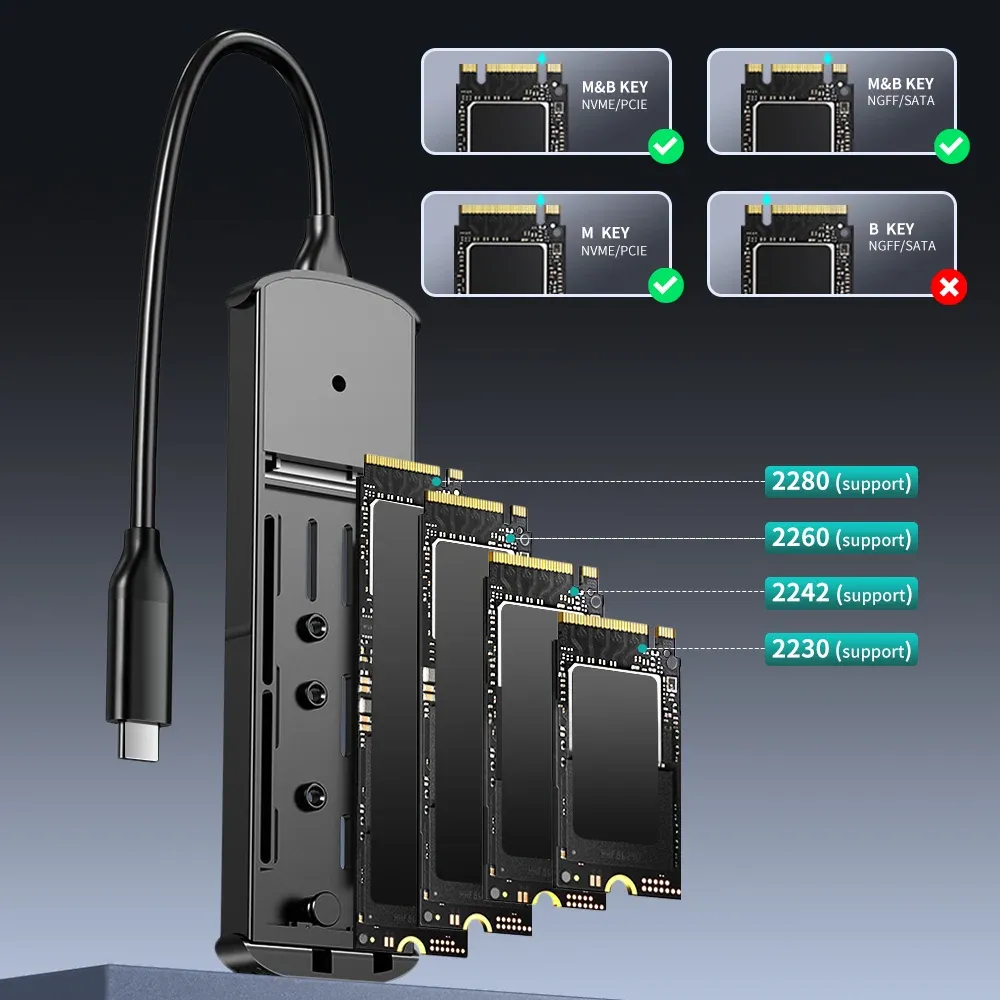 Yottamaster 10Gbps NVMe and 5Gbps SATA M.2 SSD Enclosure Dual Protocol ...