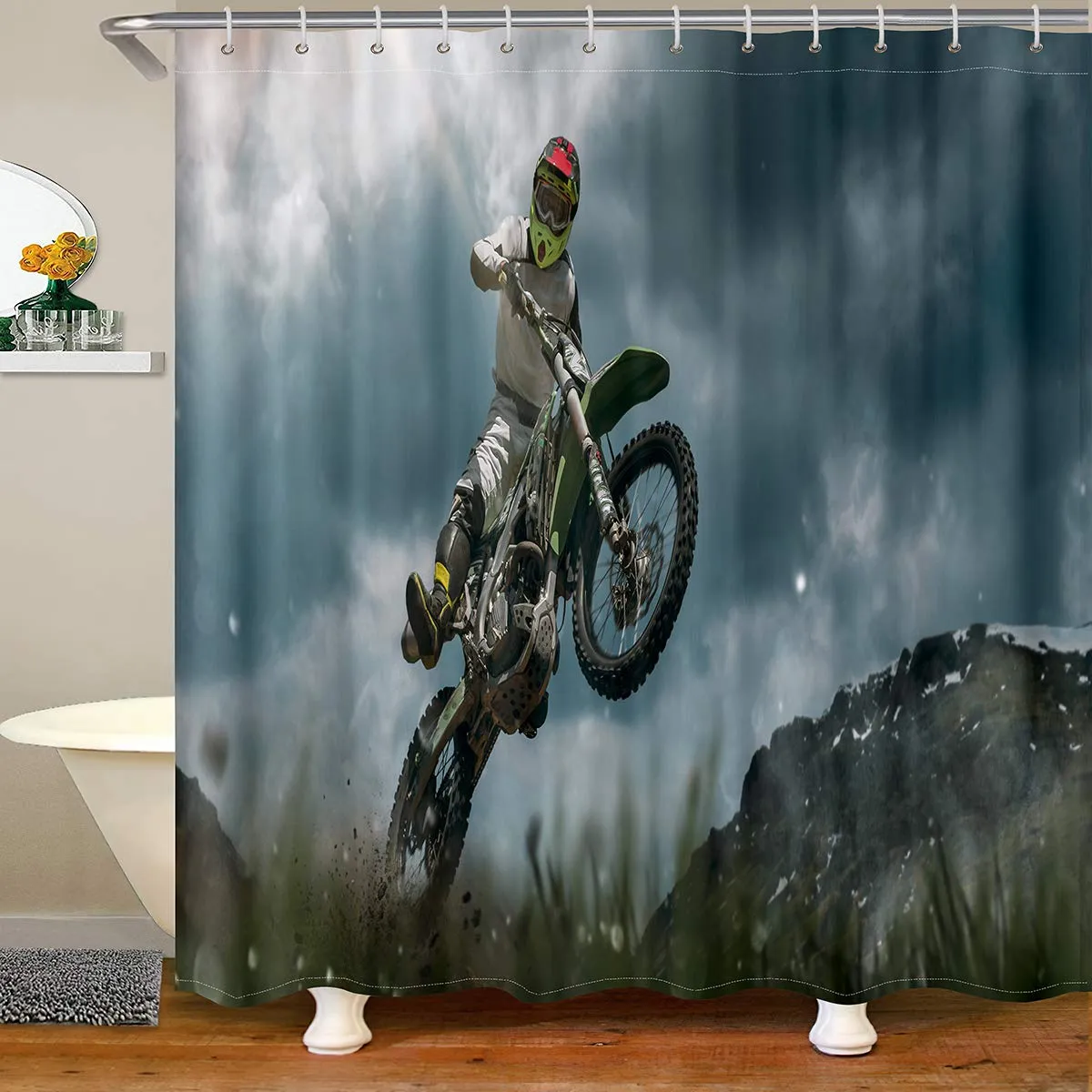 Dirt Bike Shower Curtain for Boys Bathroom 72 × 72 in Polyester ...