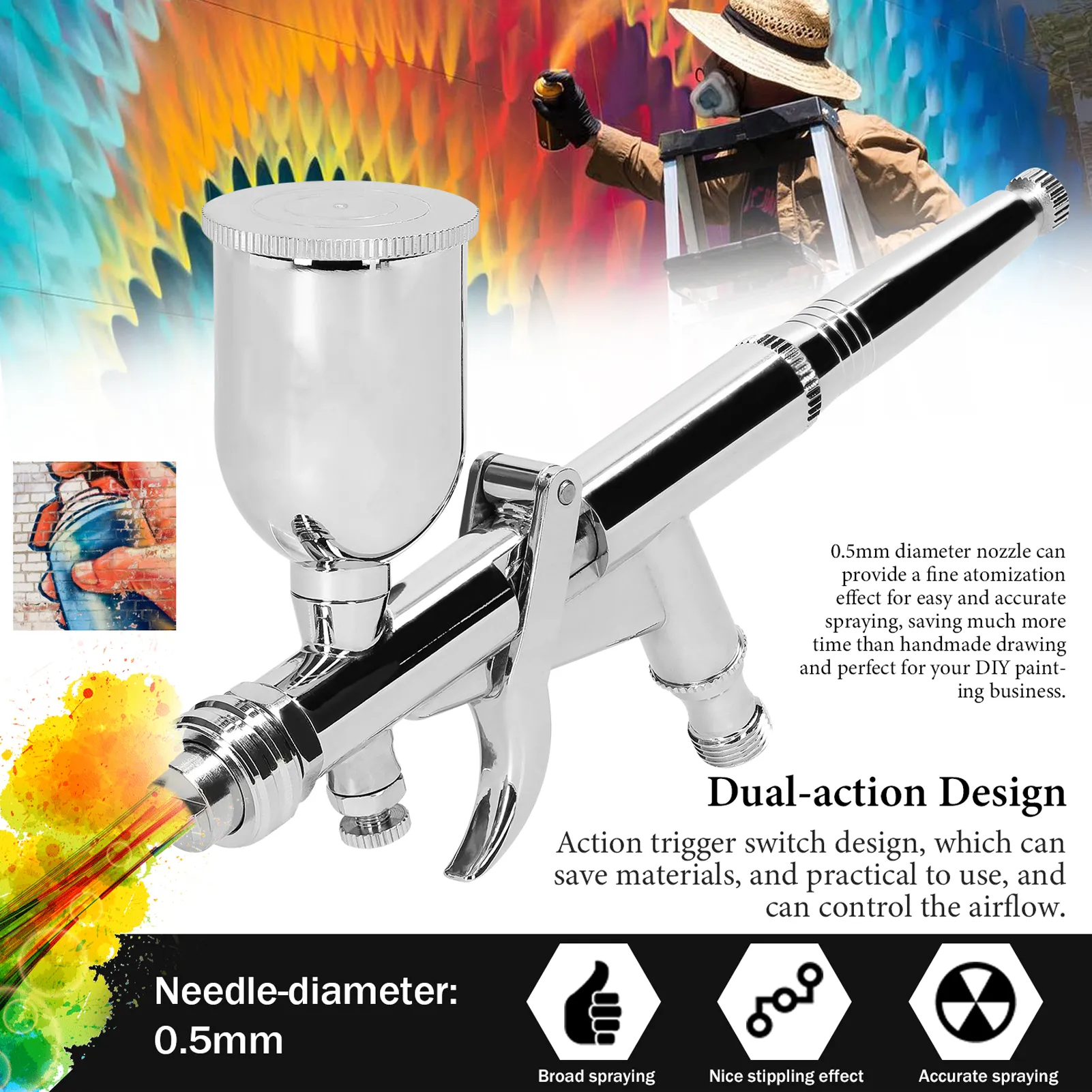 T217A Mini Spray Gun Airbrush Kit 0.5mm Nozzle with 15cc Paint Fluid ...