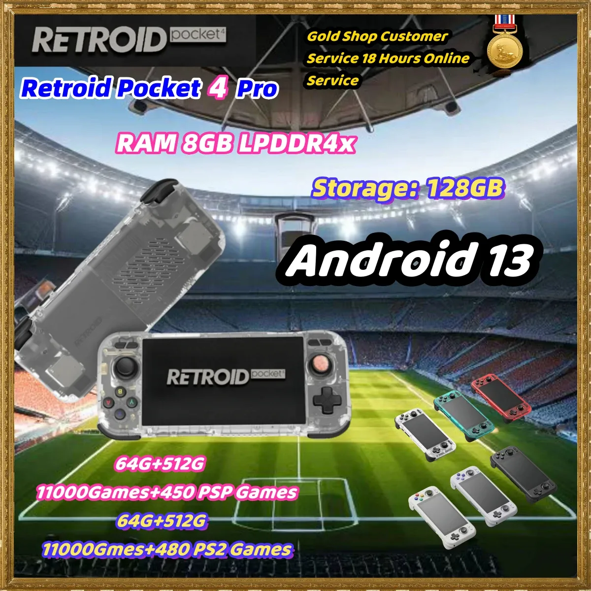 Retroid Pocket 4 Pro Handheld 4.7 Inch Video Game Console 8GB RAM 128GB ...