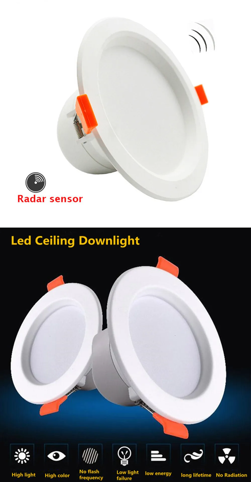 5W 7W 9W Recessed LED Ceiling Downlights with Radar Sensor for Bathroom ...