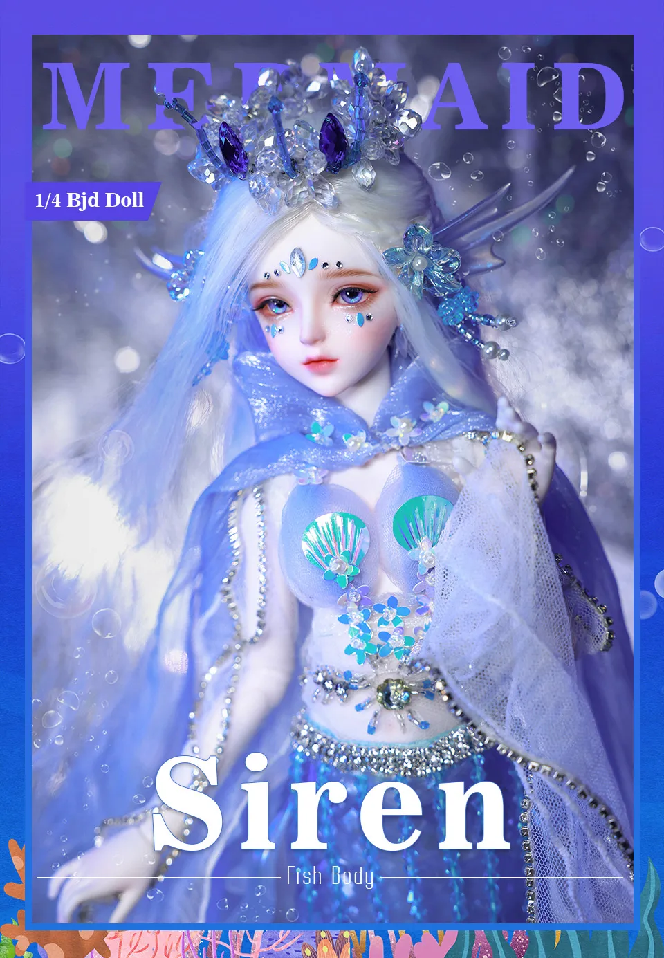 Fantasy Angel 1/4 Siren Mermaid Doll 52cm Fish Body BJD Resin Toys ...