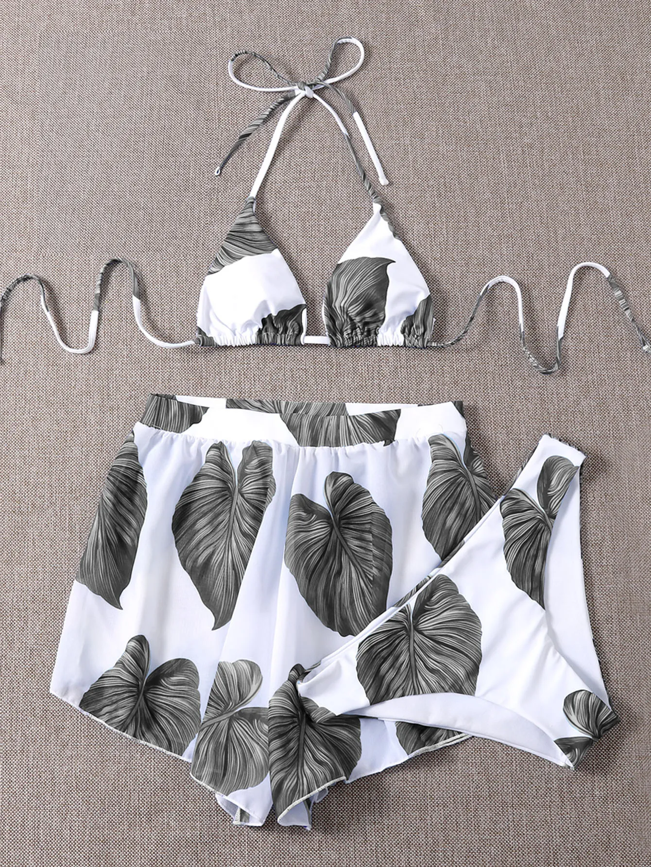 Leaf Print Triangle Bikini Set With High Waist Bottoms Stylish Beach ...