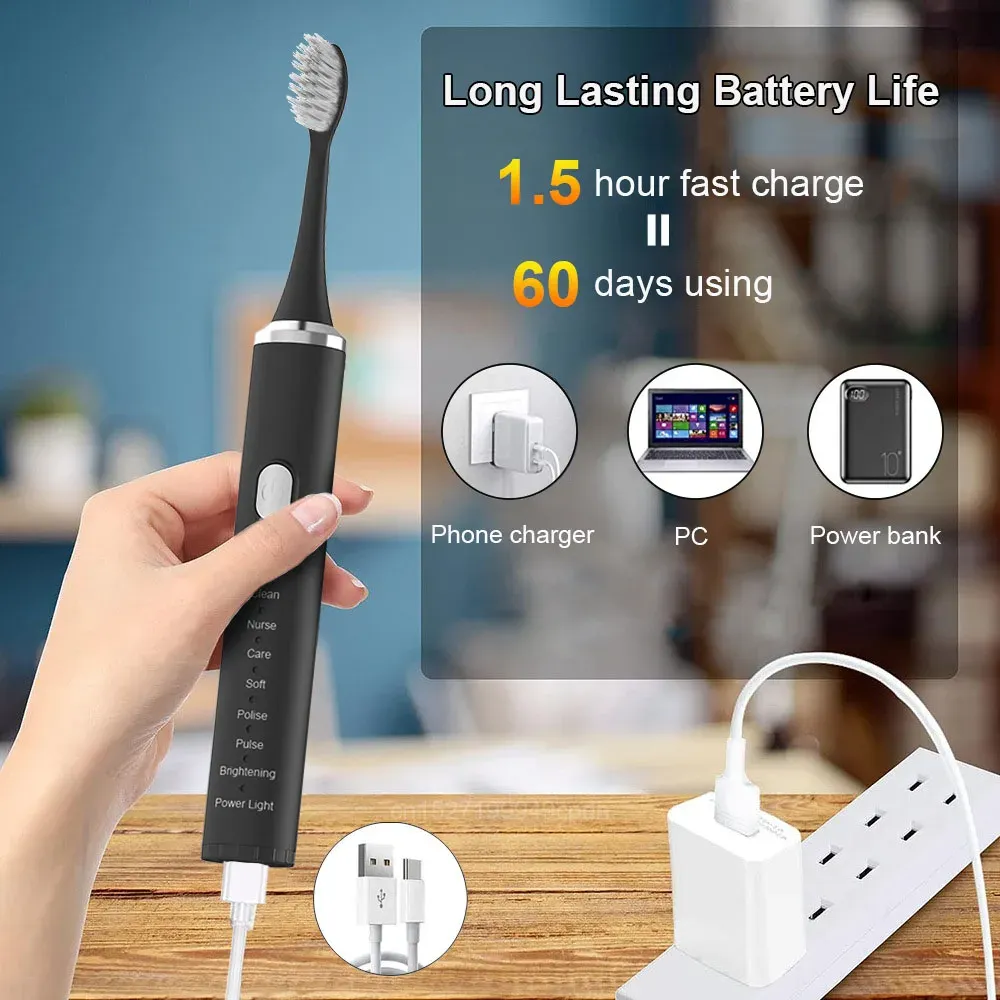 Electric Toothbrush Sonic Tooth Brush 8 Modes Deep Cleaning Teeth With ...