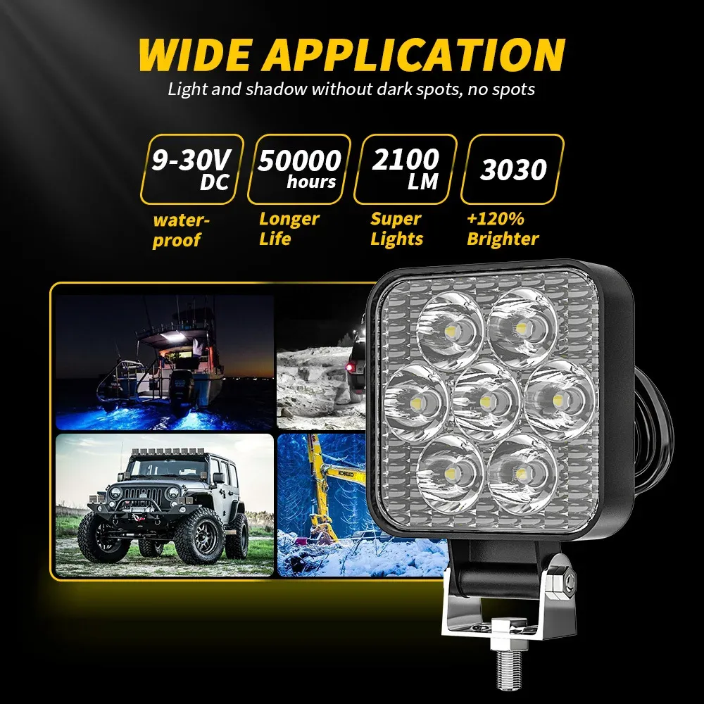 DHgate.com:Ultra Bright Aluminum Work Light: 21W 7-LED Square Spotlight for Trucks, Off-Road ...