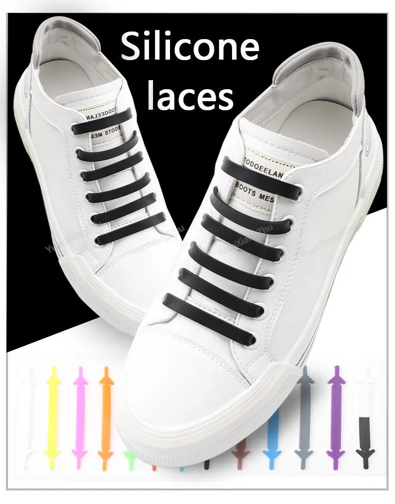 No Tie Shoelaces - 12 Pack Elastic Silicone Laces for Sneakers, Kids ...