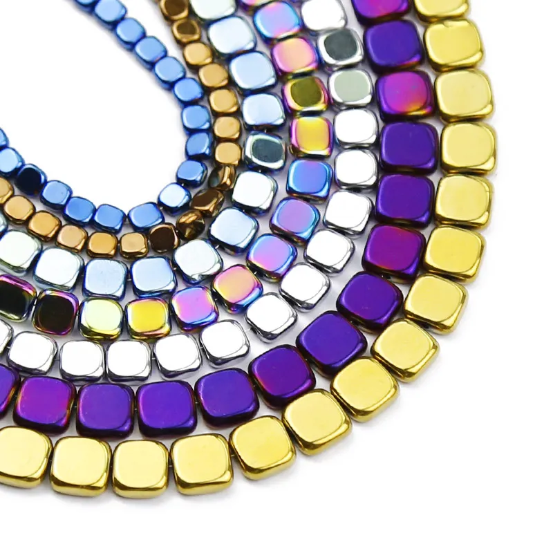 Natural Hematite Stone Flat Square Spacer Beads 4mm 6mm 8mm Gold Blue ...