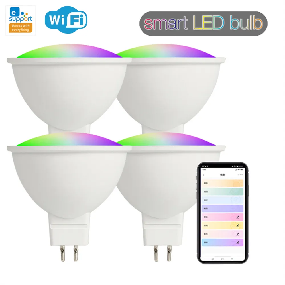 Smart WiFi LED Bulb, MR16 RGB+CW 5W Dimmable Light Bulb, Works with ...