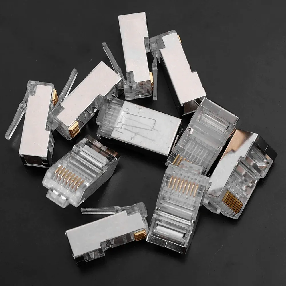 CAT6 RJ45 Connectors: Shielded Crystal Head Gold Plated 8P8C Ethernet ...