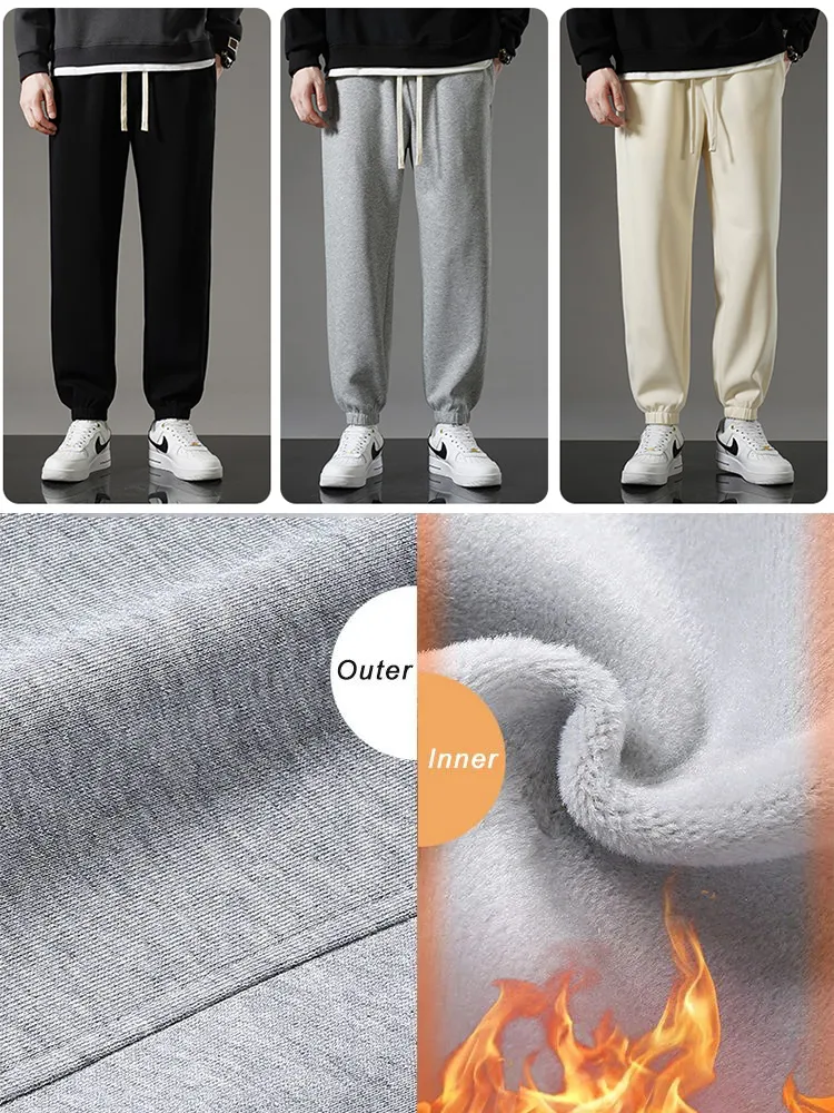 2024 New Winter Men's Fleece Lined Joggers Sweatpants Thermal Velvet ...
