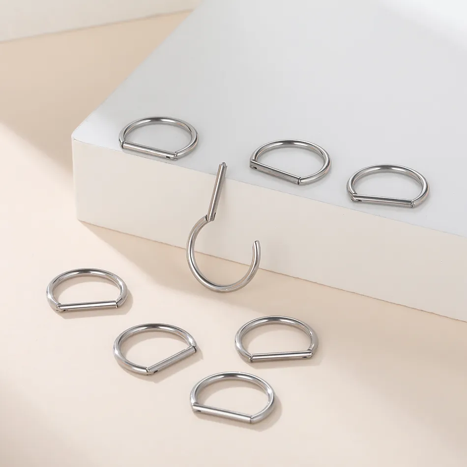 Titanium Nose Ring D Shape Segment Clicker Piercing Jewelry for ...
