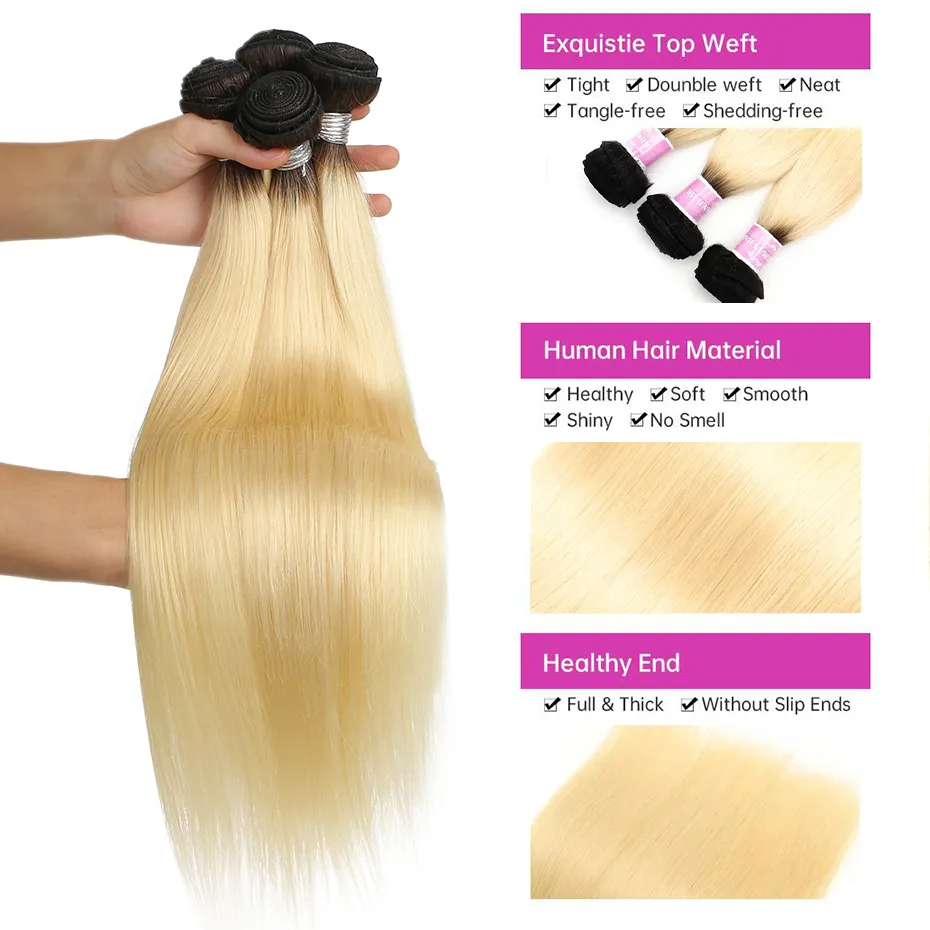 Blonde Ombre Hair Extensions: 30 32 Inch Straight Weave, 613 Ombre ...