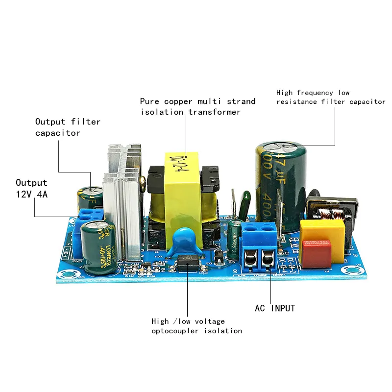 AC 90 260V To DC 12V 4A Power Supply Module Board Switch AC DC 48W ...