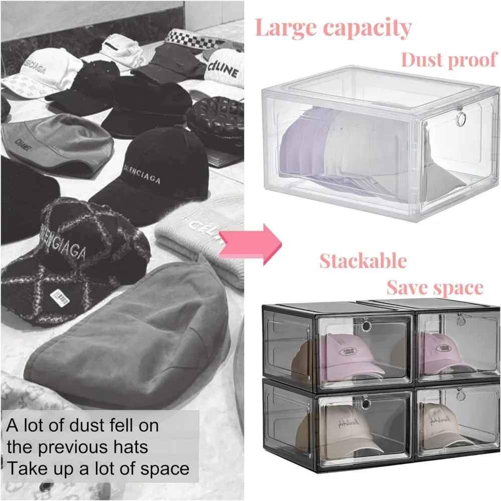 Clear Hat Boxes 6-Pack Clear Hat Storage Boxes - Magnetic Door Baseball ...