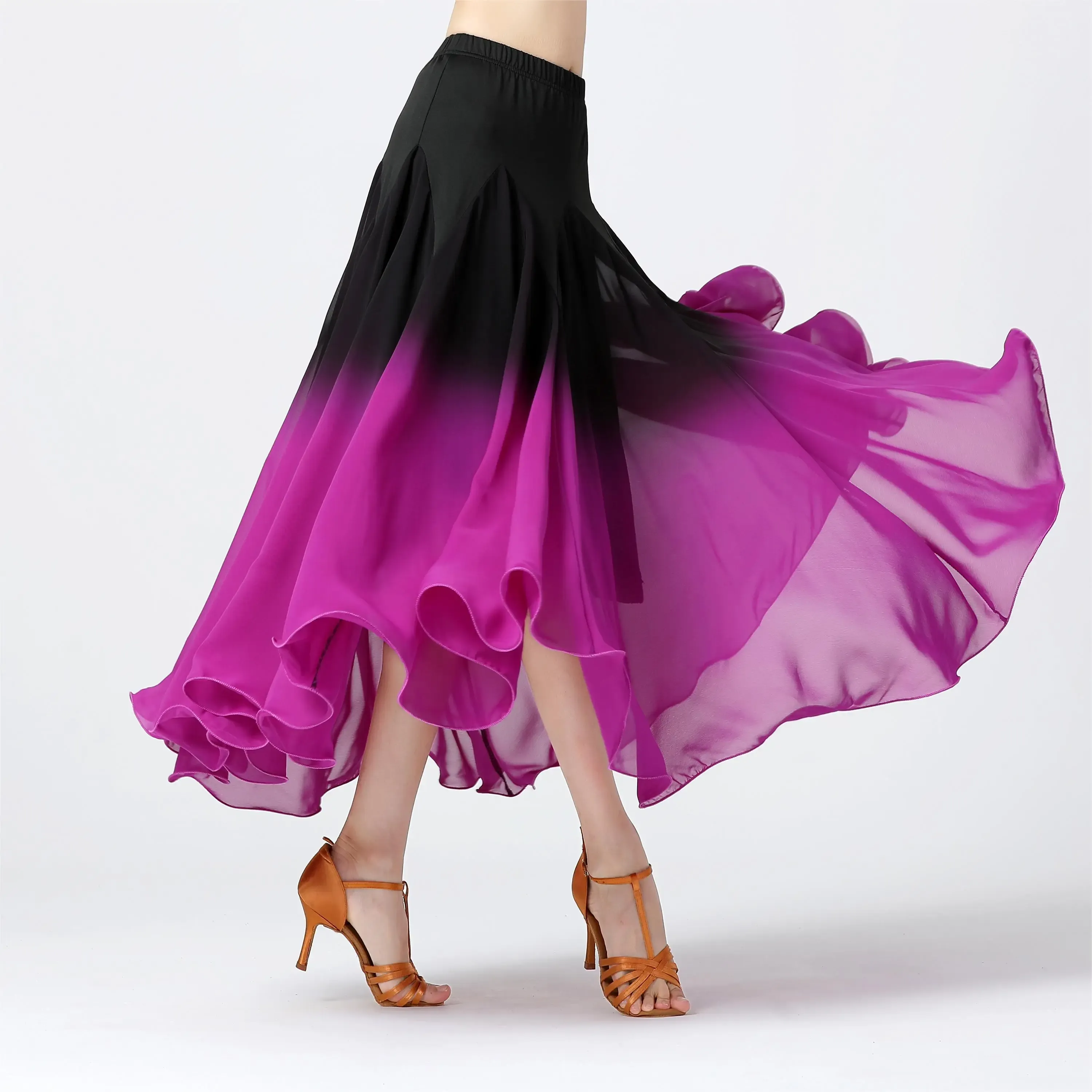 DHgate.com:Flowy Chiffon Ballroom Dance Skirt Gradient Color Modern ...