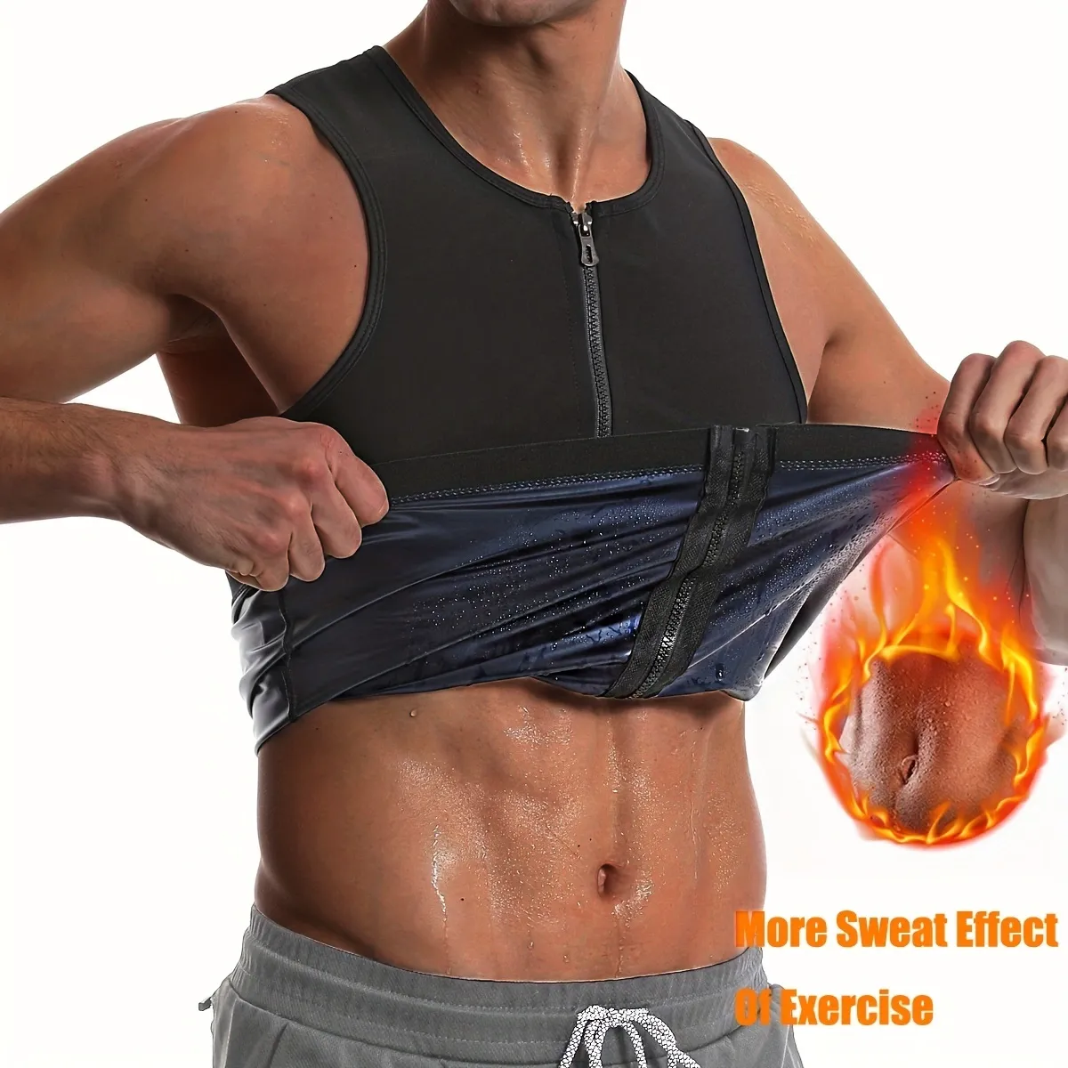 Men's Sauna Suit Waist Trainer Vest - Zipper Body Shaper with Tank Top ...