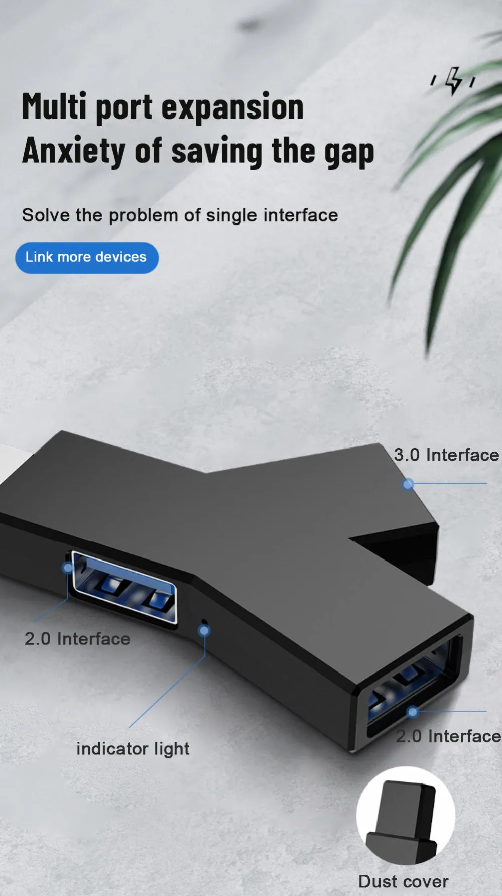 Mini USB-C Hub: 3-in-1 Type C to USB 3.0/2.0 Splitter - Power Adapter ...
