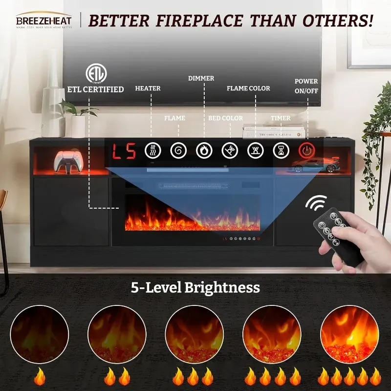 70" Electric Fireplace tv stand for tv with 36" Storage for ...