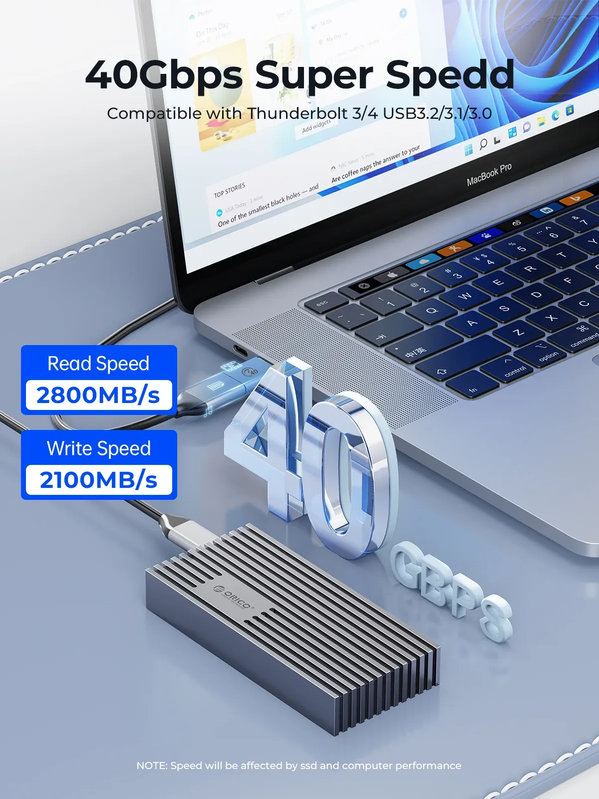 ORICO Thunderbolt 3 M.2 NVMe Enclosure 40Gbps PCIe External SSD Drive ...