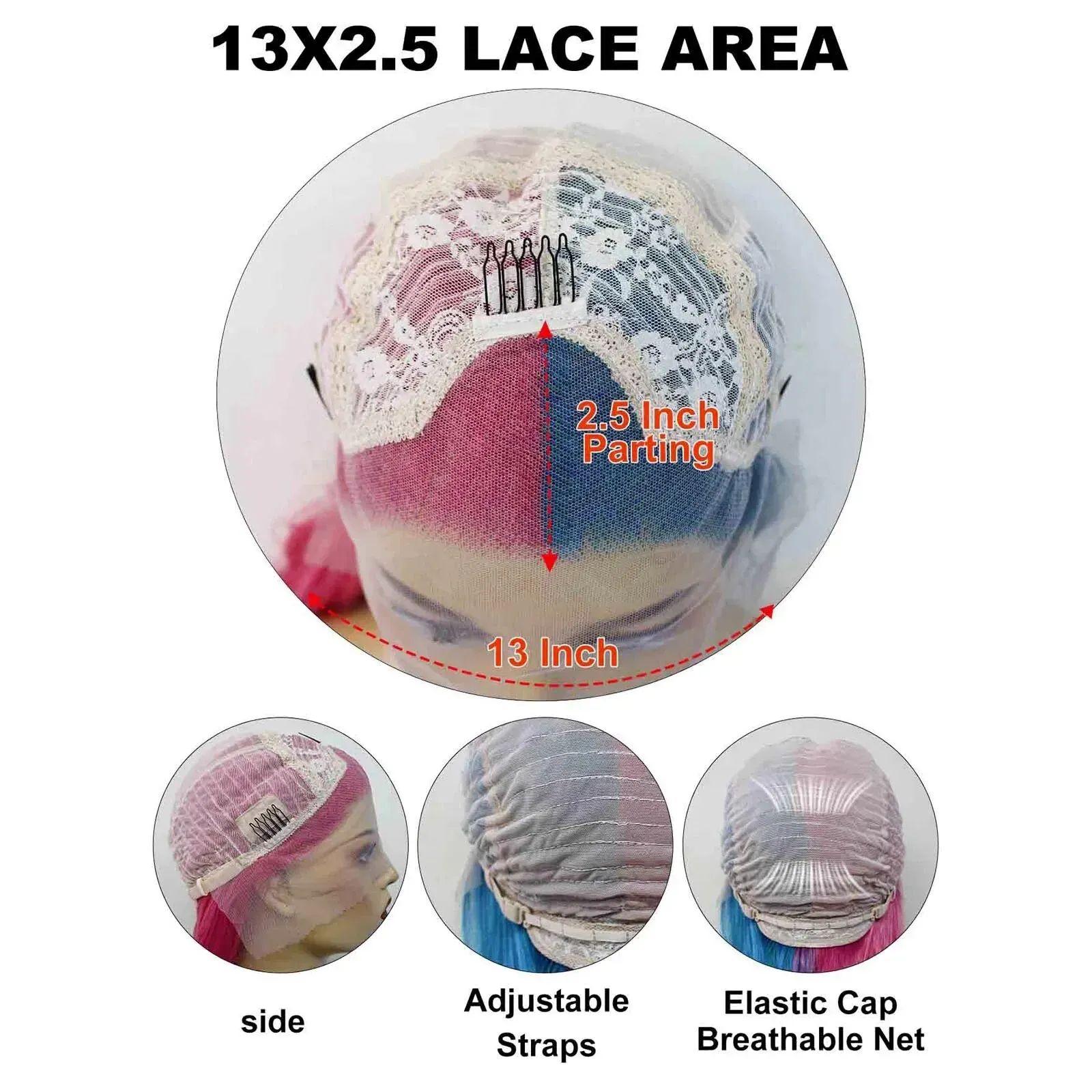 DHgate.com:32" Half Blue Half Red Straight Lace Front Wig, Synthetic ...