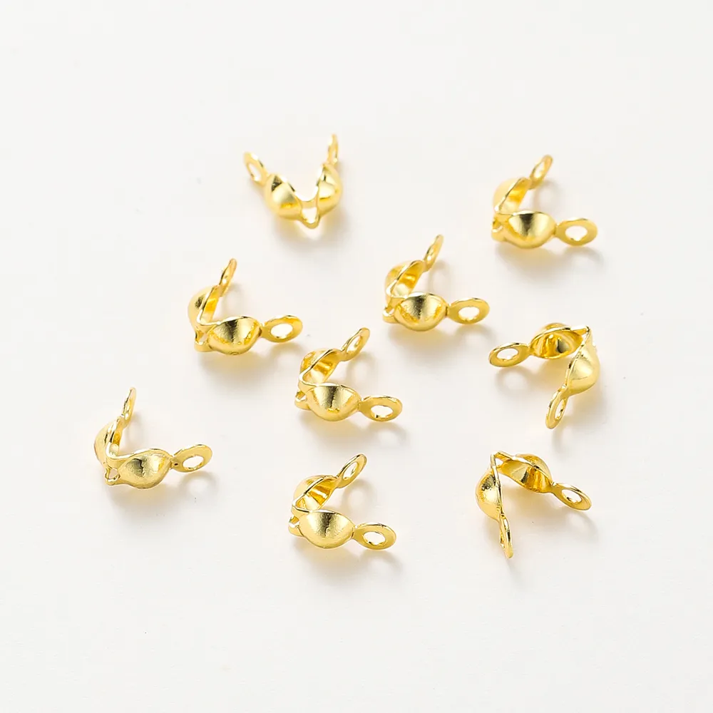 14K 18K Gold Plated Double Hole End Clasp Beads Open Cover Crimp ...