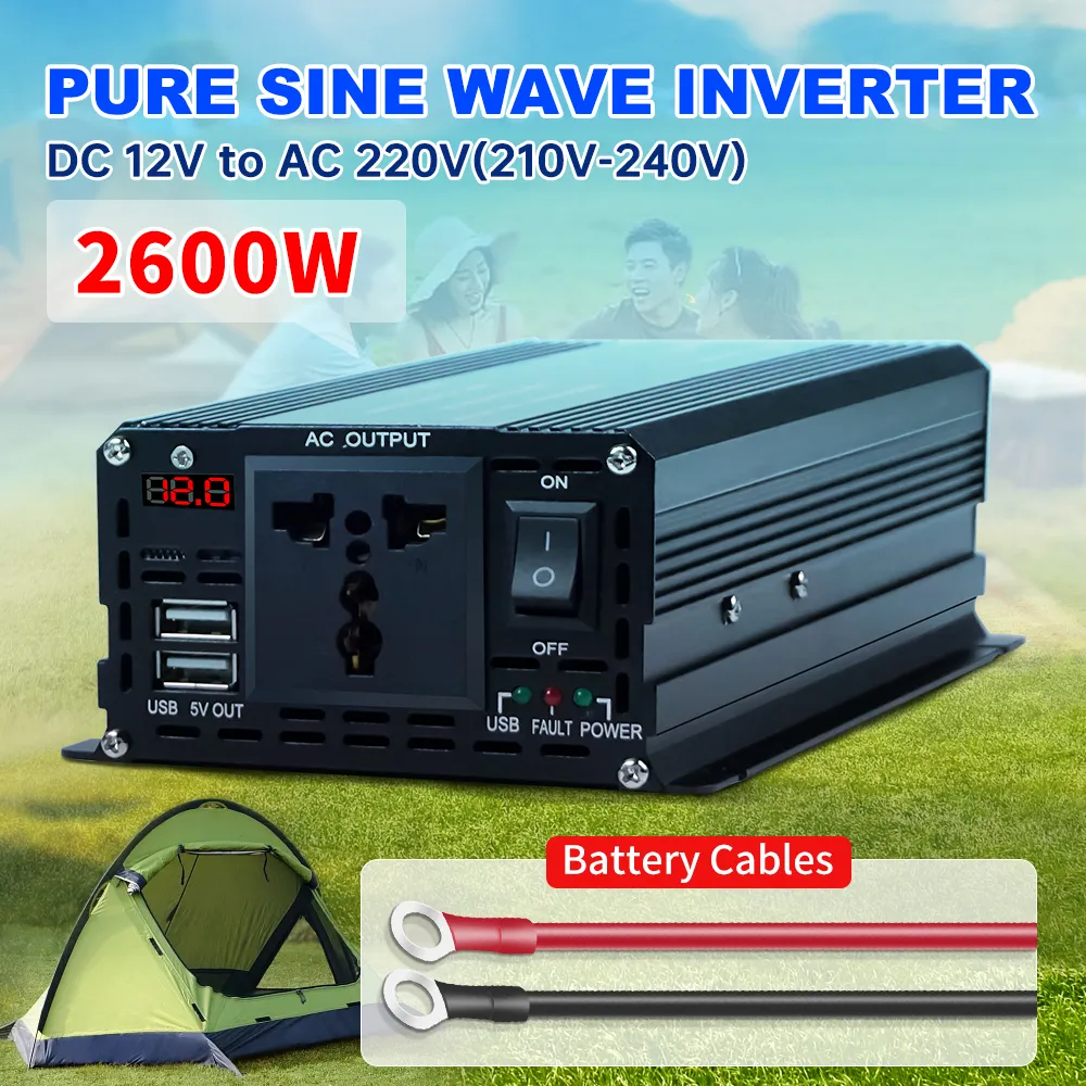 Foval Power Inverter Pure Sine Wave 12V 220V 1500/2200/2600W EU ...