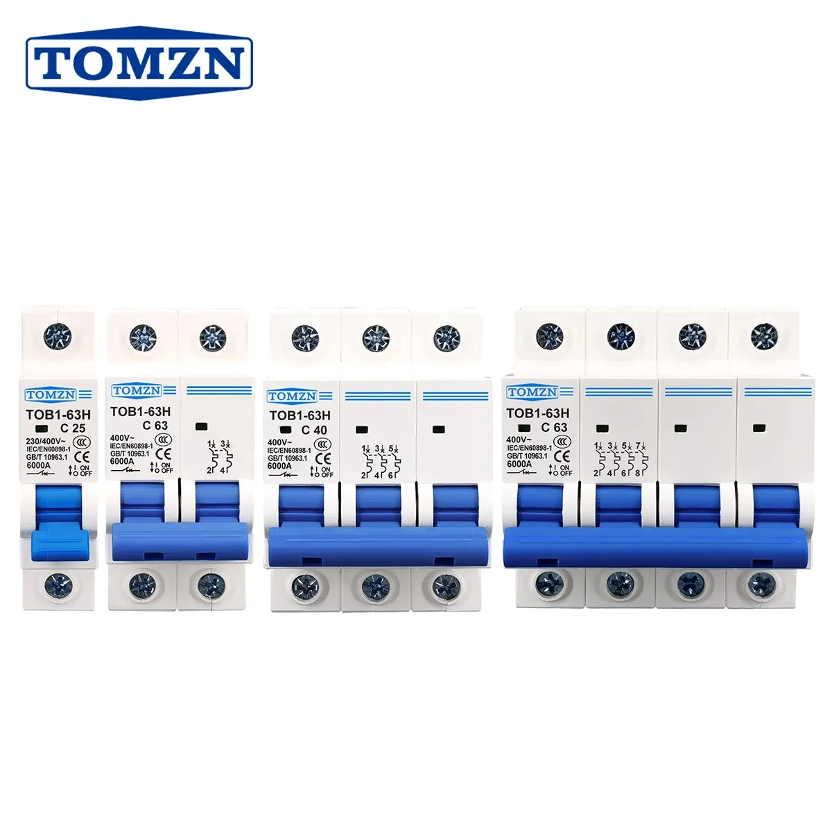 AC MCB TOB1-63H C curve 230/400V 50/60Hz Mini Circuit Breaker 1P 2P 3P ...
