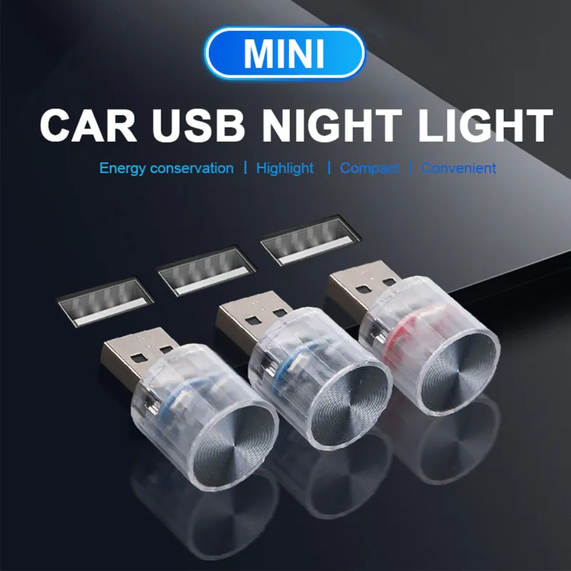 Mini USB Car Ambient Light Colorful LED Atmosphere Lamp Portable Plug ...