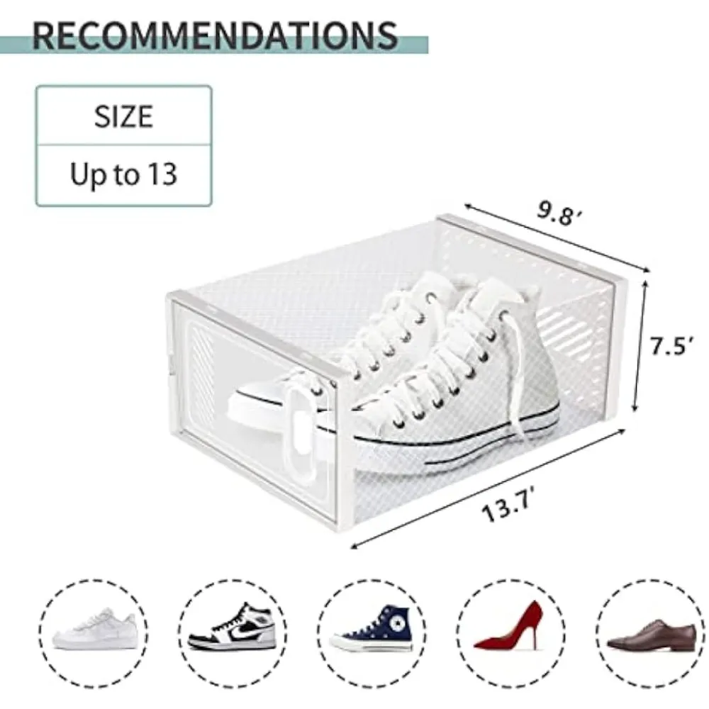 Hrrsaki 12 Pack XX-Large Shoe Storage Boxes, Clear Plastic Stackable ...