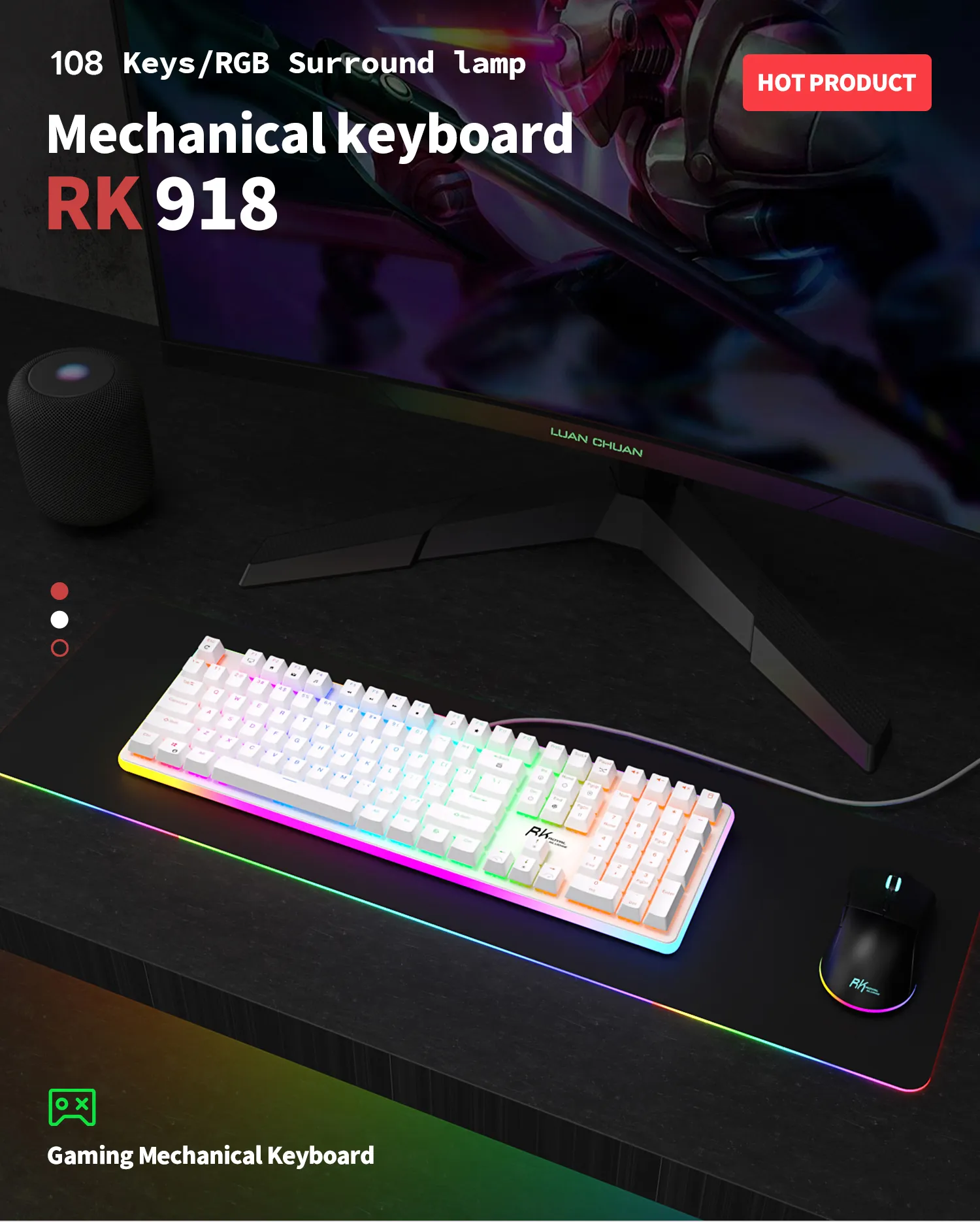 Colorful Mechanical Keyboard, 108 Key Wired Keyboard With RGB Backlight ...