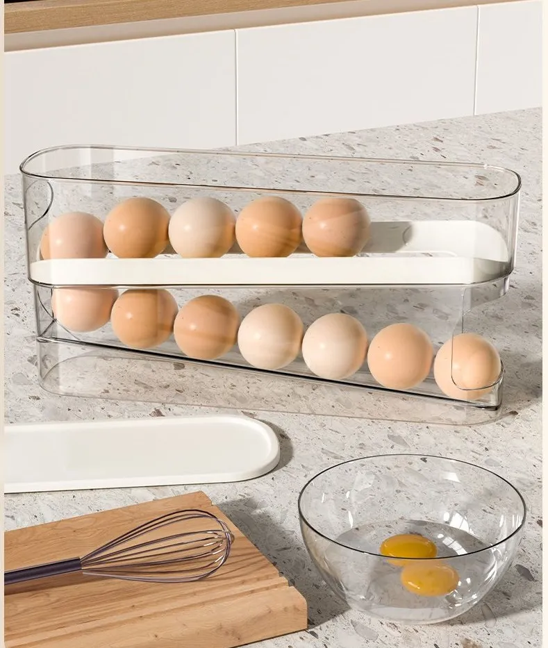 Refrigerator Egg Storage Box Automatic Scrolling Egg Holder Household ...