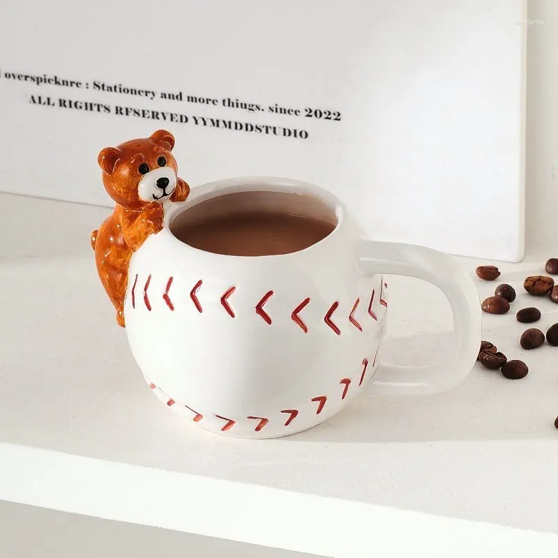 Creative Cartoon 3D Cub Ceramic Mug Set For Couples Cute Water Cup And ...