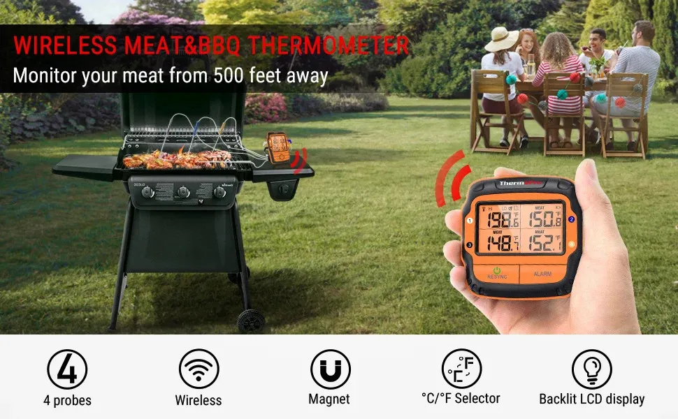 ThermoPro TP27C 4 Meat Probes 150M Wireless Digital Thermometer Kitchen ...