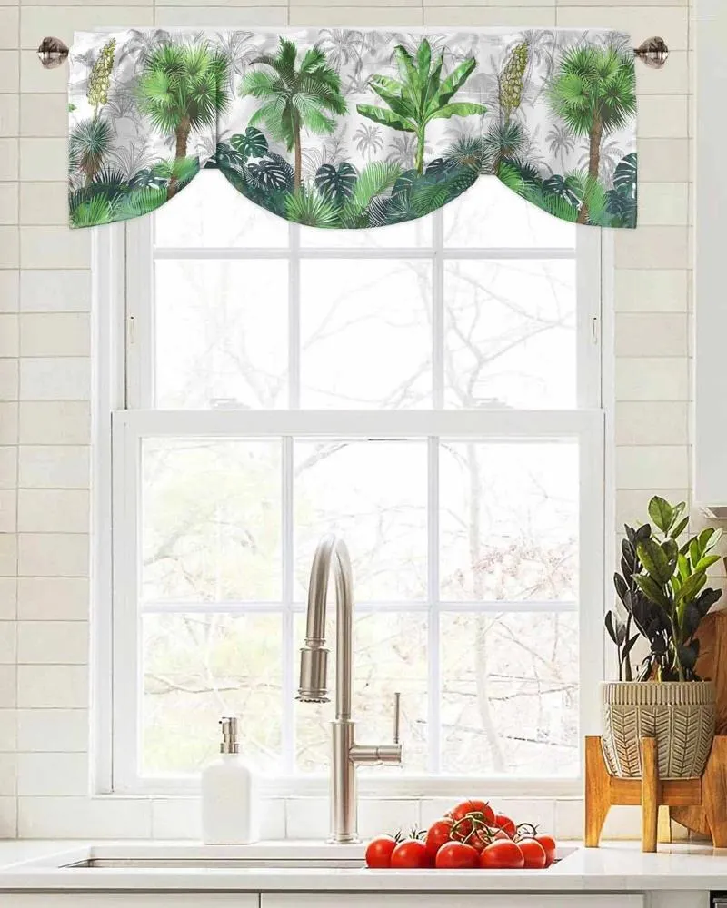 Tropical Plant Palm Tree Tie Up Valance Rod Pocket Kitchen Curtains ...