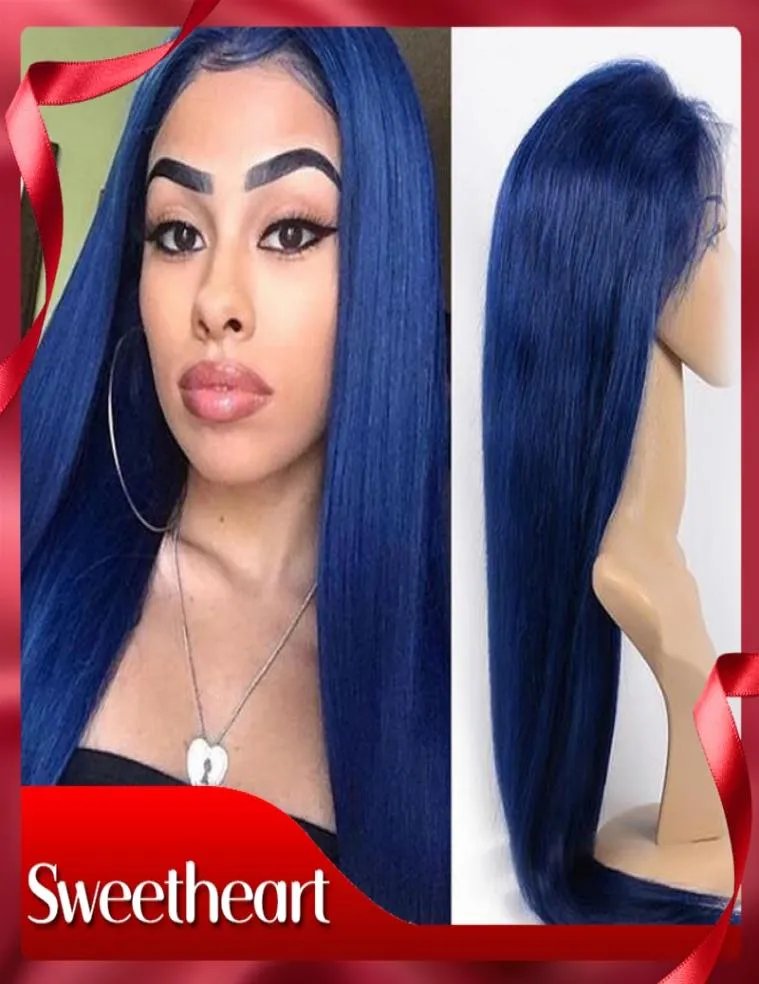 Blue Synthetic Lace Front Wig Long Straight, Heat Resistant Fiber ...