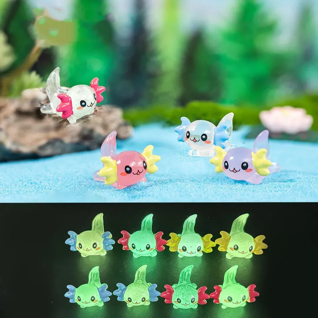 Glow In Dark Aquarium Resin Axolotl Figurines, Luminous Miniatures For ...