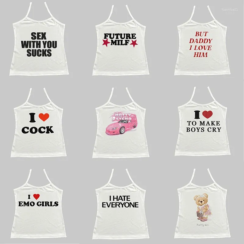 Y2k Print Cute Tank Tops Cropped Top Vintage Gothic Fairycore Style